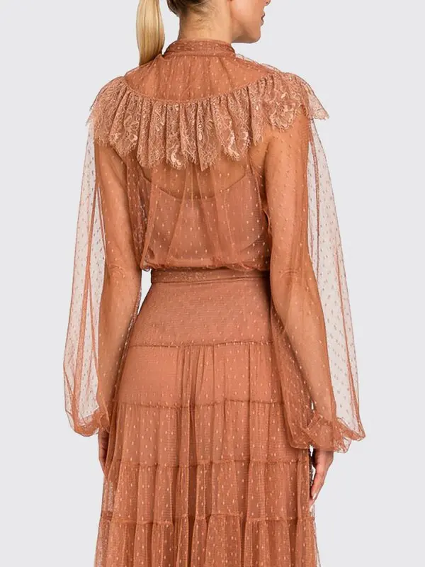 TWINSET Point D'esprit Tulle Blouse With Lace Inserts