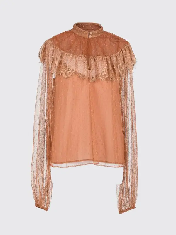 TWINSET Point D'esprit Tulle Blouse With Lace Inserts