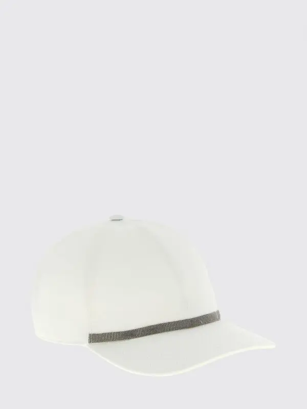 Brunello Cucinelli Cotton Twill Baseball Cap With Monile Embellishment - White