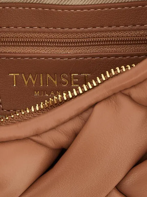 TWINSET Woven Leather Hobo Bag - Coffee