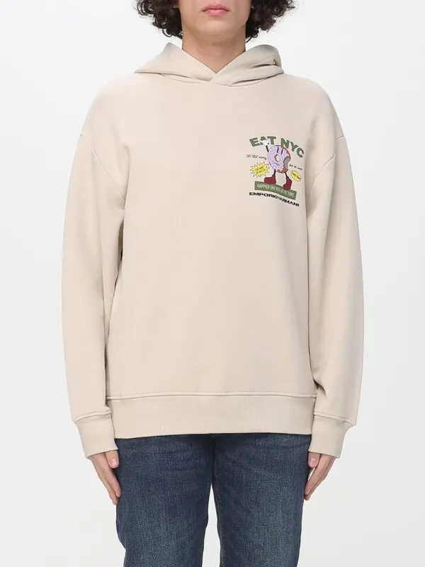 Emporio Armani Cotton Printed Hoodie - Beige