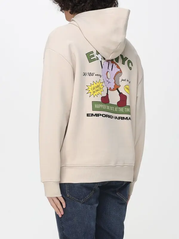 Emporio Armani Cotton Printed Hoodie - Beige