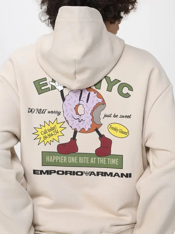 Emporio Armani Cotton Printed Hoodie - Beige
