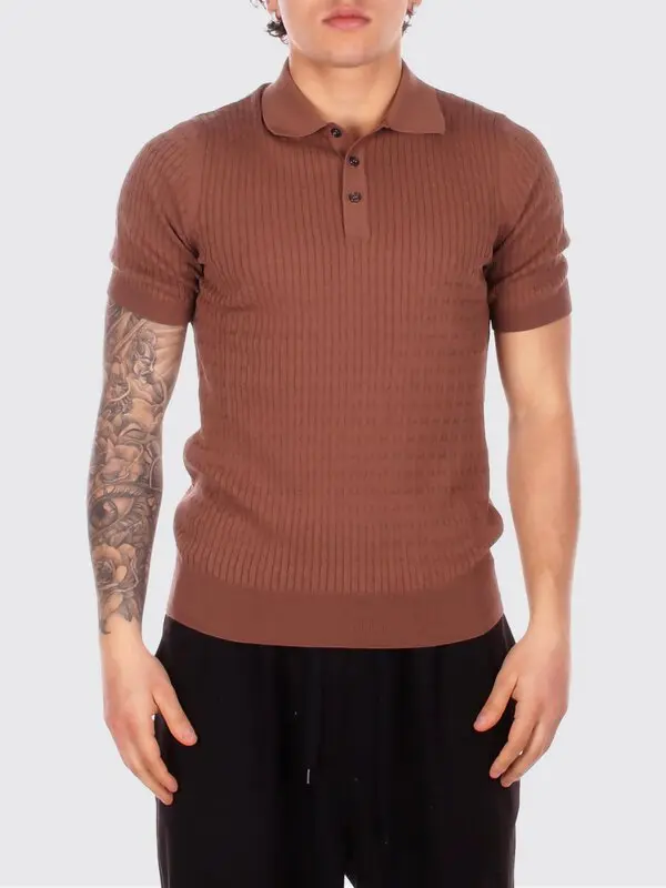 Tagliatore Cotton Knit Polo Shirt - Brown