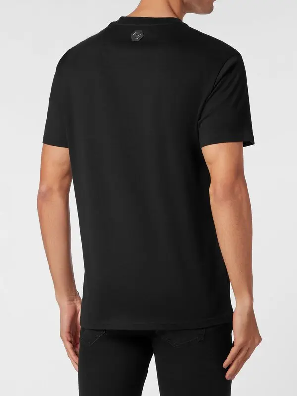 Philipp Plein Cotton Crew Neck T-shirt With Rhinestone Logo Lettering - Black