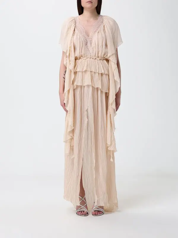 Blumarine Pleated Georgette Long Dress