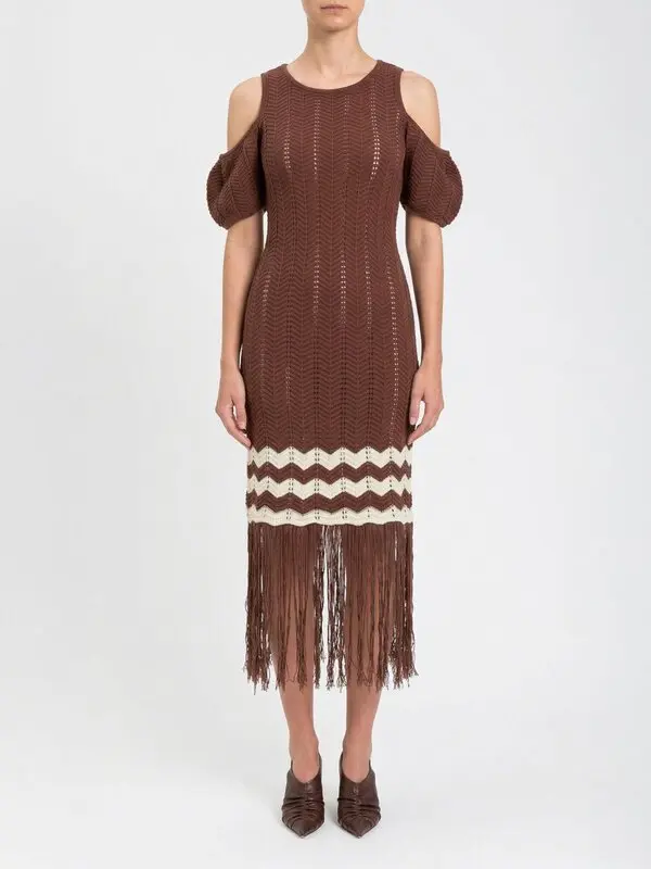 TWINSET Cotton Knit Dress With Fringes