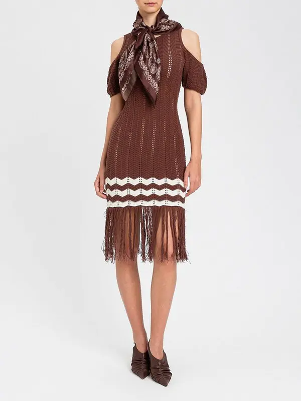 TWINSET Cotton Knit Dress With Fringes