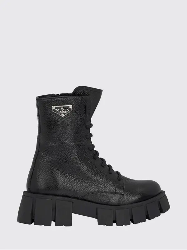 Philipp Plein Grained Leather Lace-up Combat Boots With Lug Sole