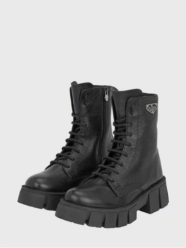 Philipp Plein Grained Leather Lace-up Combat Boots With Lug Sole