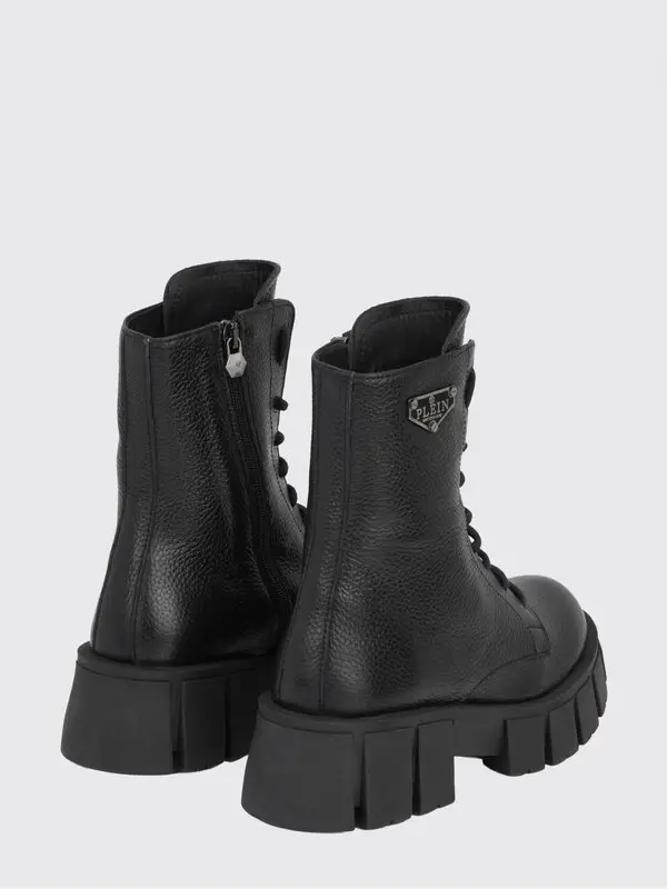 Philipp Plein Grained Leather Lace-up Combat Boots With Lug Sole