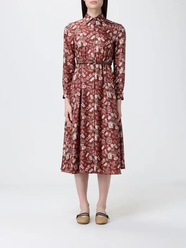 Max Mara Printed Silk Midi Dress With Belt