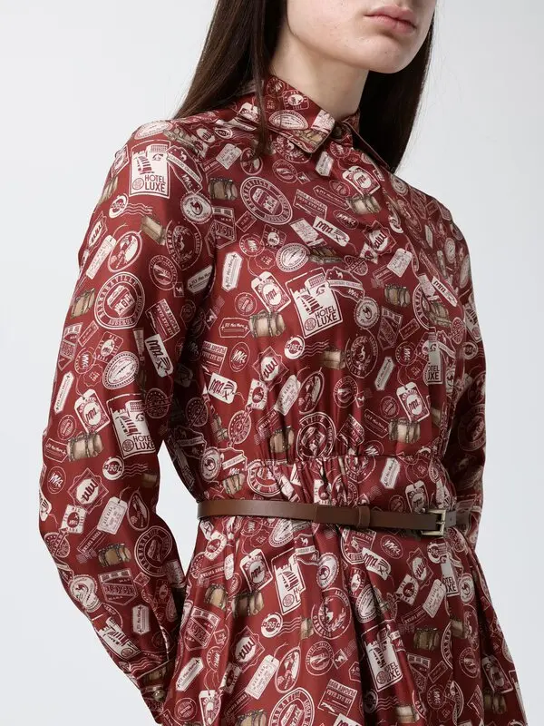 Max Mara Printed Silk Midi Dress With Belt