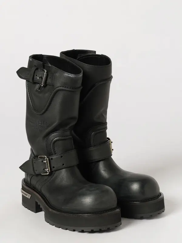 Balenciaga Calfskin Leather Buckled Mid-calf Boots
