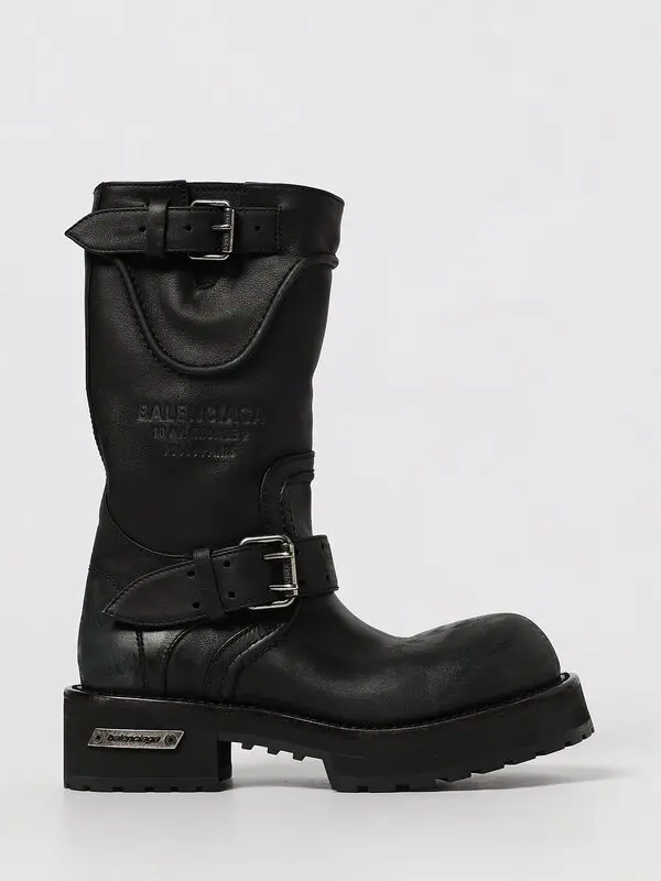 Balenciaga Calfskin Leather Buckled Mid-calf Boots - Black