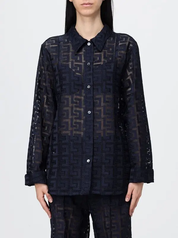 Liviana Conti Monogram Sheer Long Sleeve Shirt