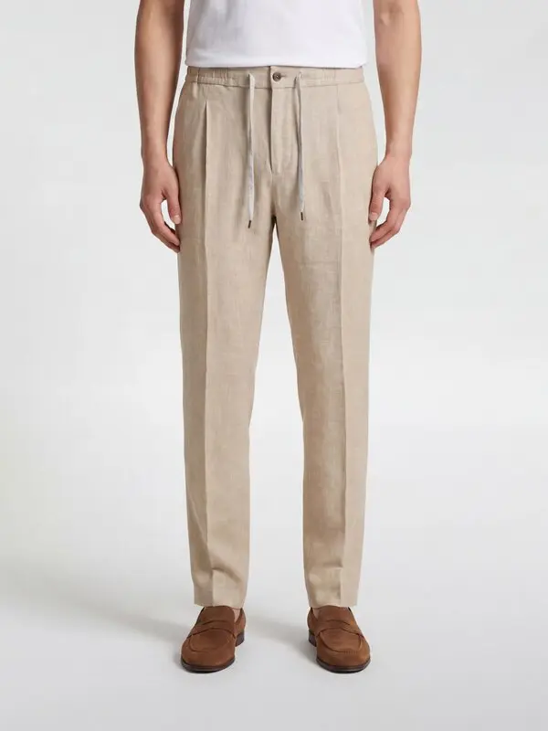 PT TORINO Linen Drawstring Trousers - Beige