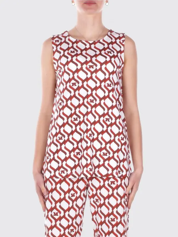 Max Mara Sleeveless Jersey Top With Geometric Print By - Beige