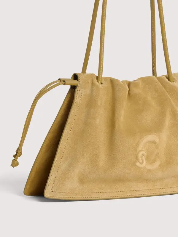 COCCINELLE Suede Shoulder Bag With Drawstring Closure - Green
