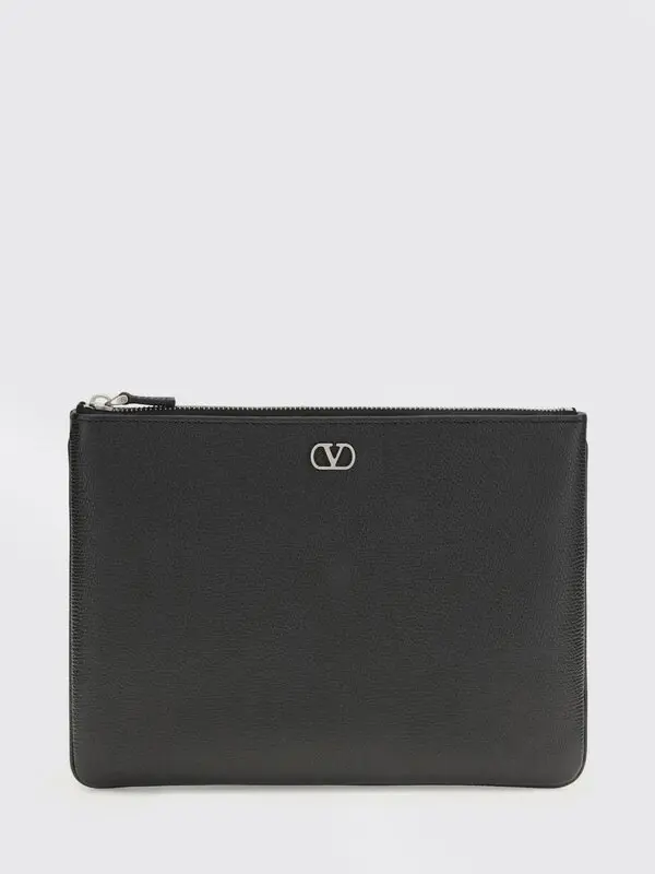 Valentino Garavani Vlogo Signature Grained Calf Leather Document Holder - Black