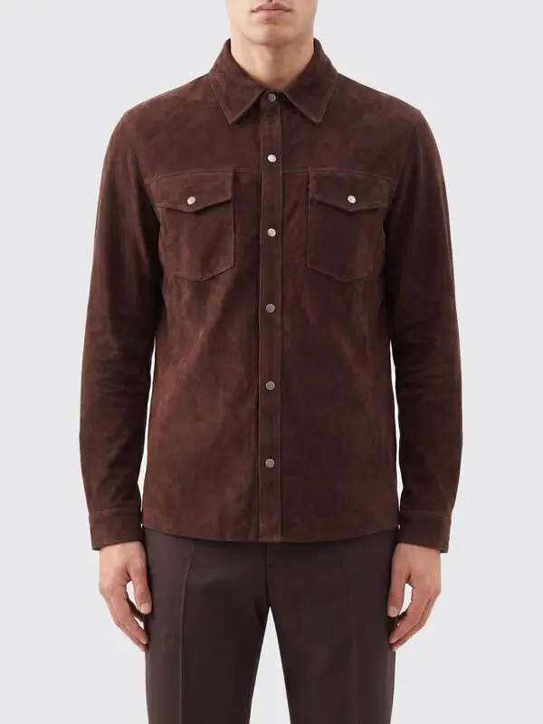 SALVATORE SANTORO Suede Leather Shirt Jacket With Patch Pockets