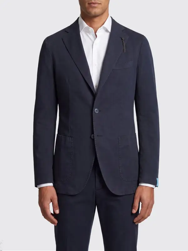 SANTANIELLO Single-breasted Cotton Blazer - Blue