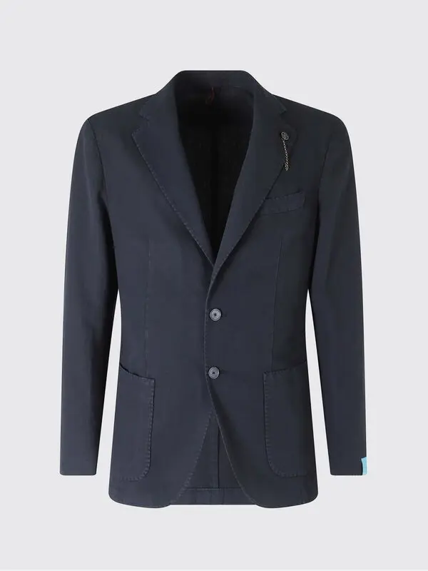SANTANIELLO Single-breasted Cotton Blazer - Blue