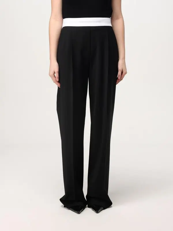 Alexander Wang Wide Leg Trousers With Logo Waistband - Black
