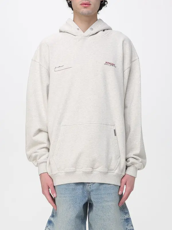 REPRESENT Hooded Sweatshirt With Graphic Detail - Grey