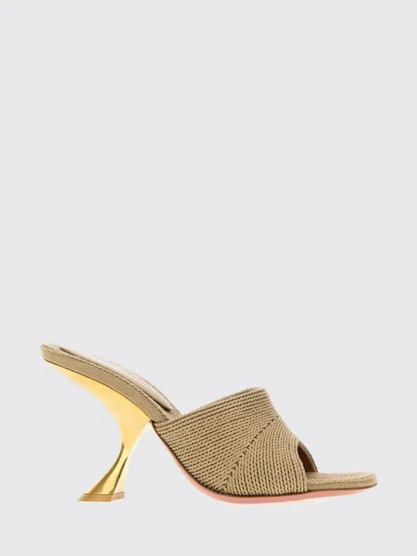 Amina Muaddi Taylor Raffia Mule Sandals With Sculptural High Heel - Beige