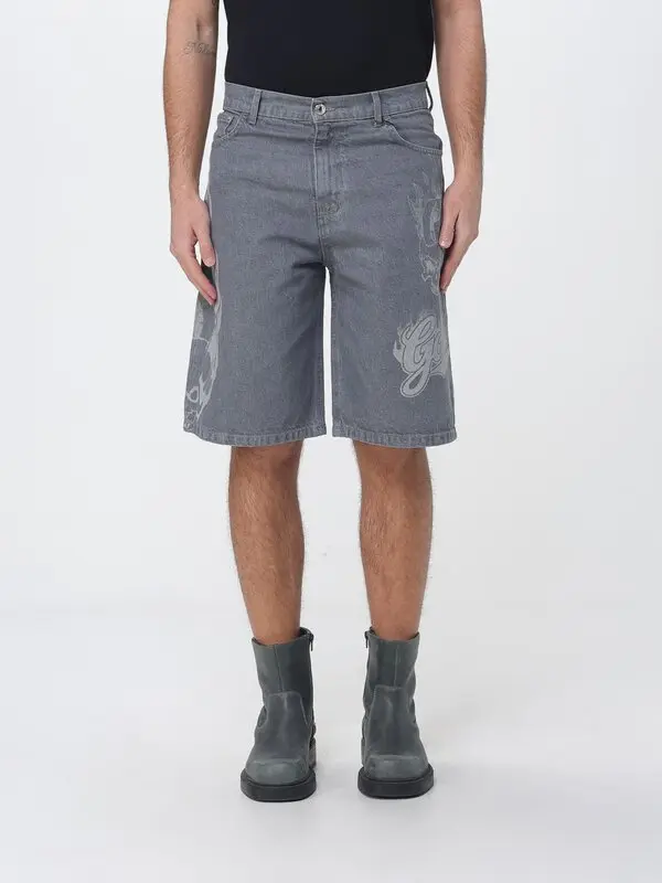 Gcds Cotton Denim Bermuda Shorts With Logo Print
