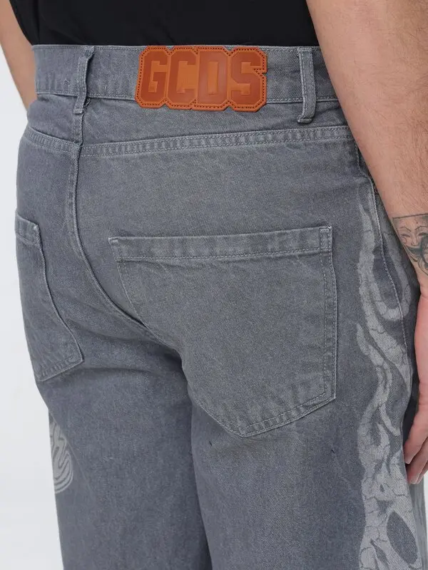 Gcds Cotton Denim Bermuda Shorts With Logo Print