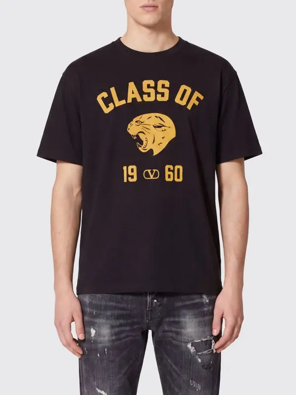 Valentino Garavani V-neck Polyester T-shirt With Contrast Logo - Black