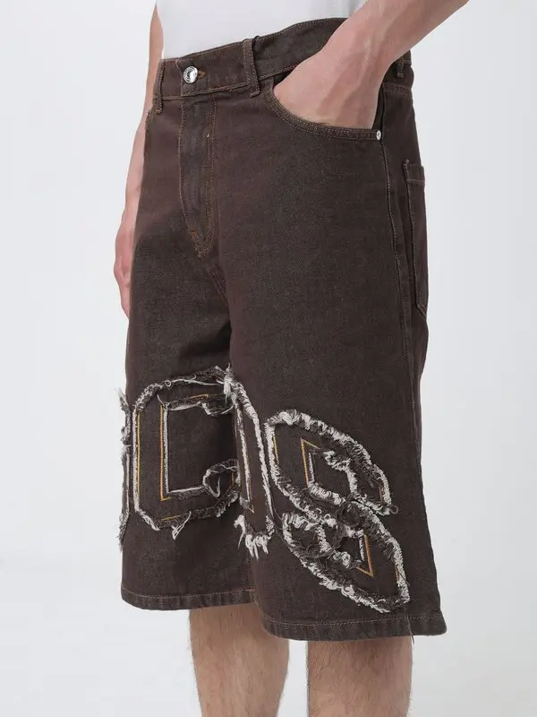 Gcds Cotton Denim Bermuda Shorts With Embroidered Logo