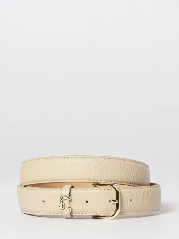 COCCINELLE Leather Belt With Gold Tone Buckle - Beige