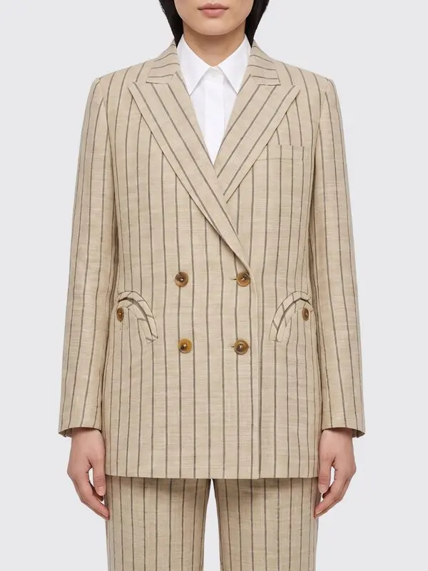 BLAZÉ MILANO Pinstriped Linen Double-breasted Blazer