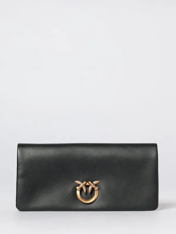 Pinko Click Soft Horizontal Leather Clutch - Black