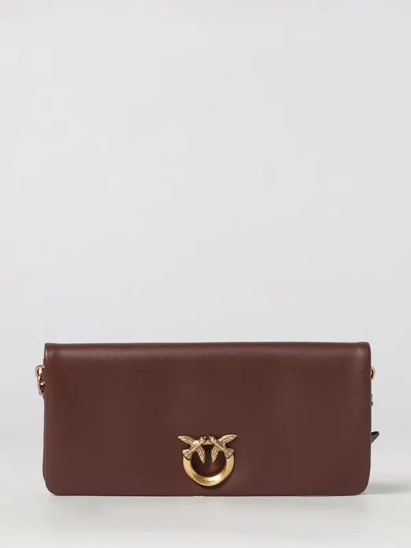 Pinko Click Soft Horizontal Leather Clutch - Brown