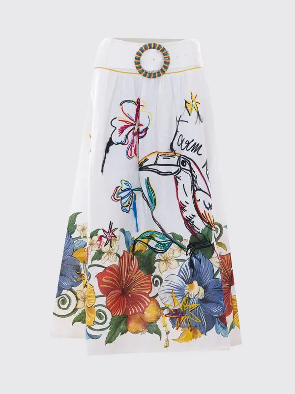 Farm Rio Printed Linen And Cotton Belted Midi Skirt
