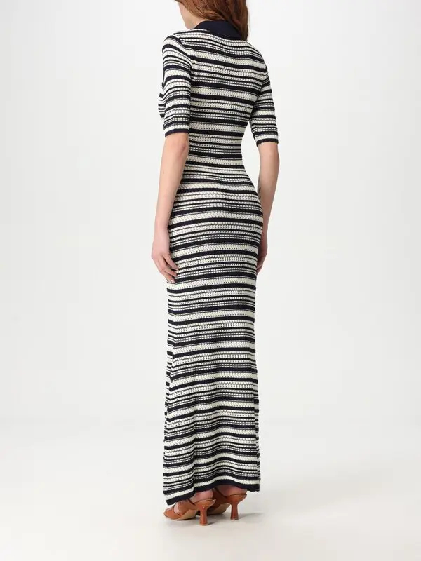 TWINSET Striped Knit Maxi Dress With Mandarin Collar