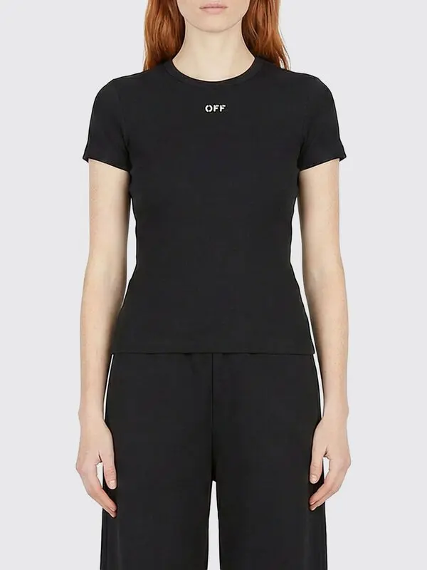 Off-White Cotton T-shirts With Logo - Black