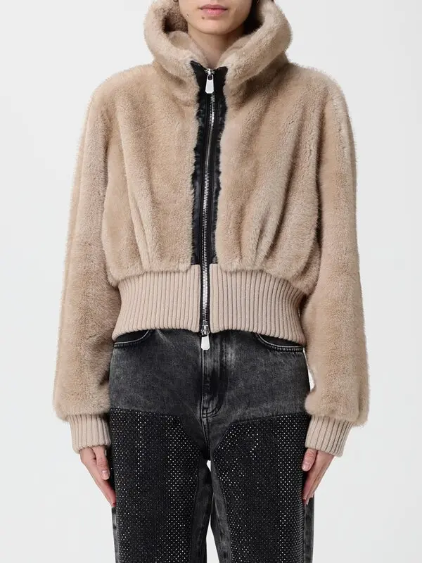 Pinko Faux Fur Bomber Jacket With Zip Detail