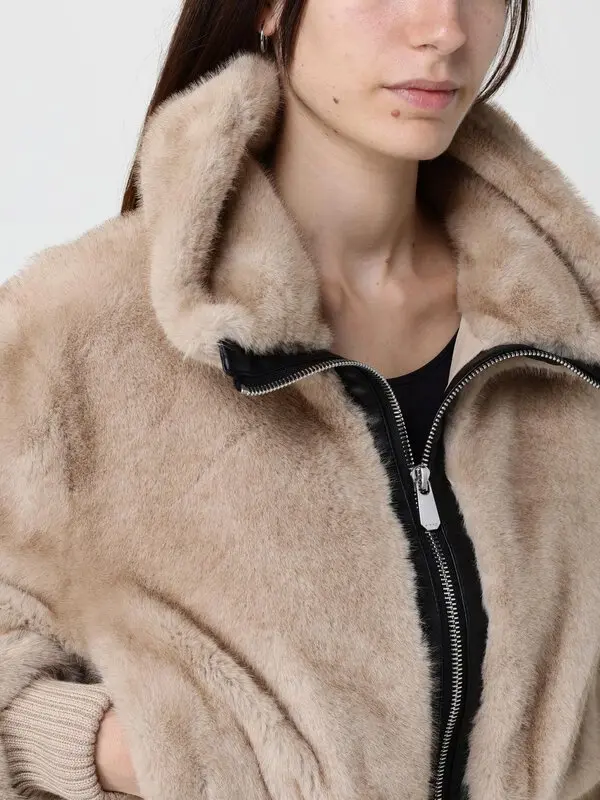 Pinko Faux Fur Bomber Jacket With Zip Detail