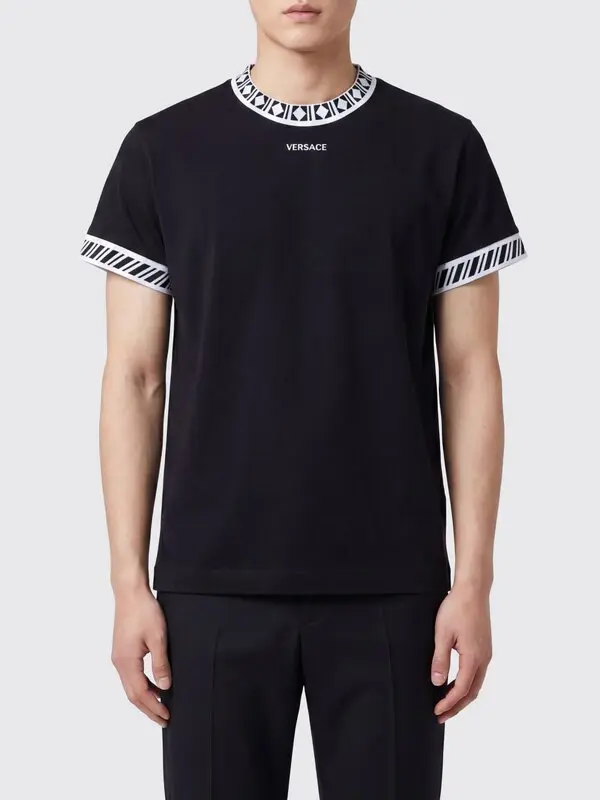 Versace Cotton T-shirt With Logo And Contrast Trims - Black
