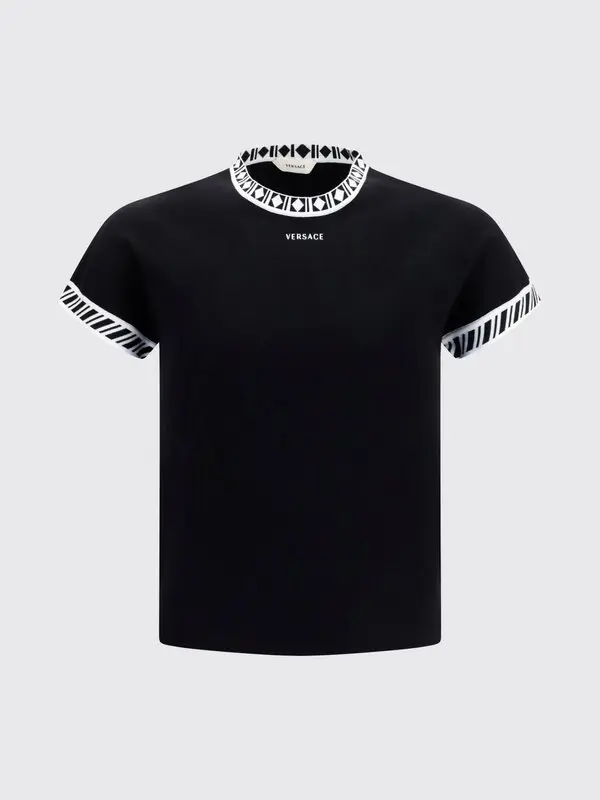 Versace Cotton T-shirt With Logo And Contrast Trims - Black