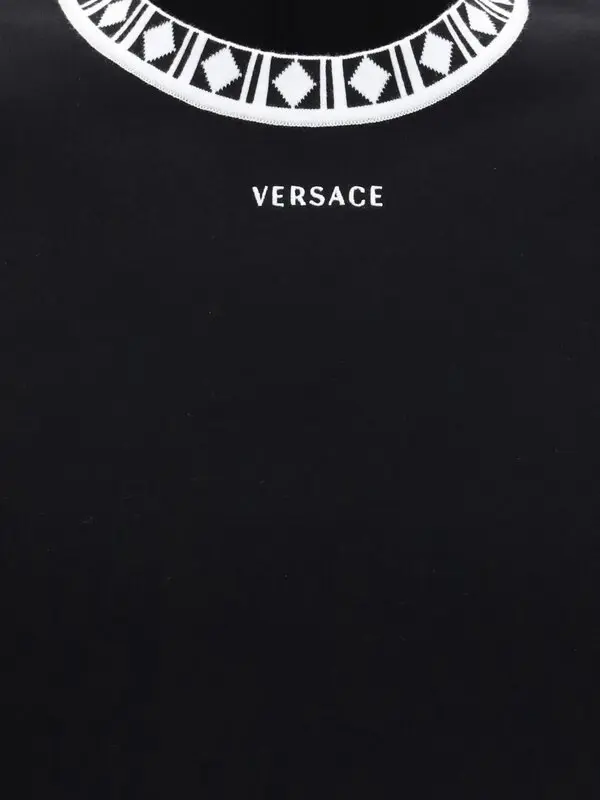 Versace Cotton T-shirt With Logo And Contrast Trims - Black