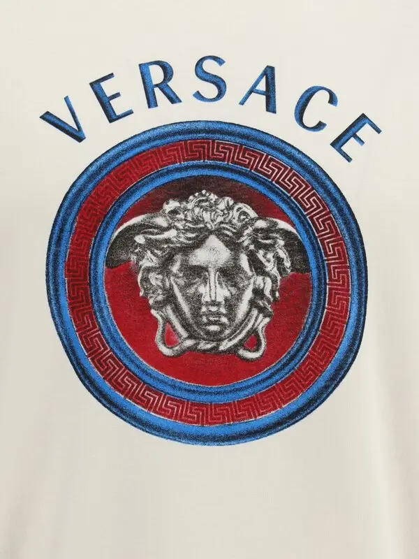 Versace Medusa Logo Cotton T-shirt With Contrast Profiles - White