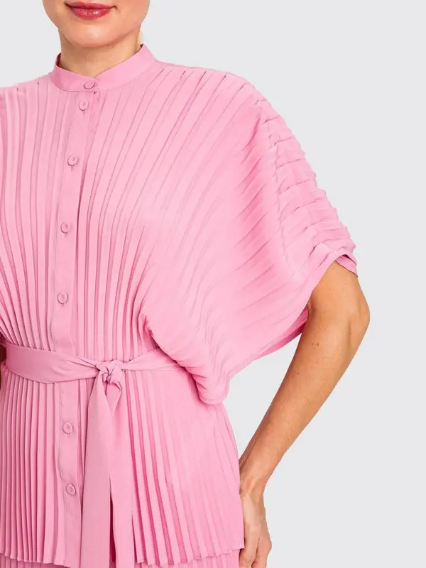 TWINSET Pleated Crêpe Shirt With Mandarin Collar And Belted Waist - Pink
