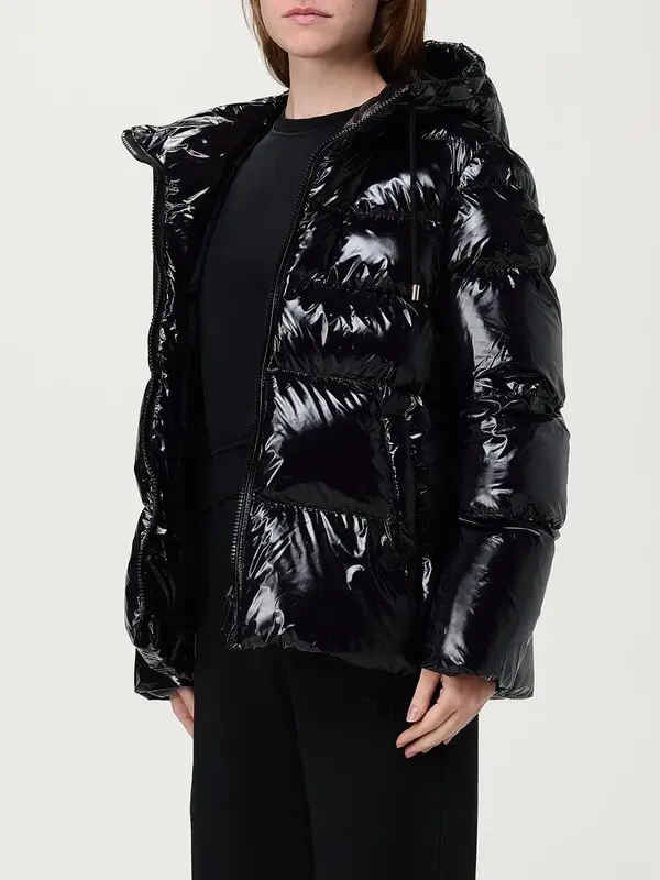 Pinko Quilted Waterproof Nylon Short Puffer Jacket With Hood And Elasticated Cuffs - Black