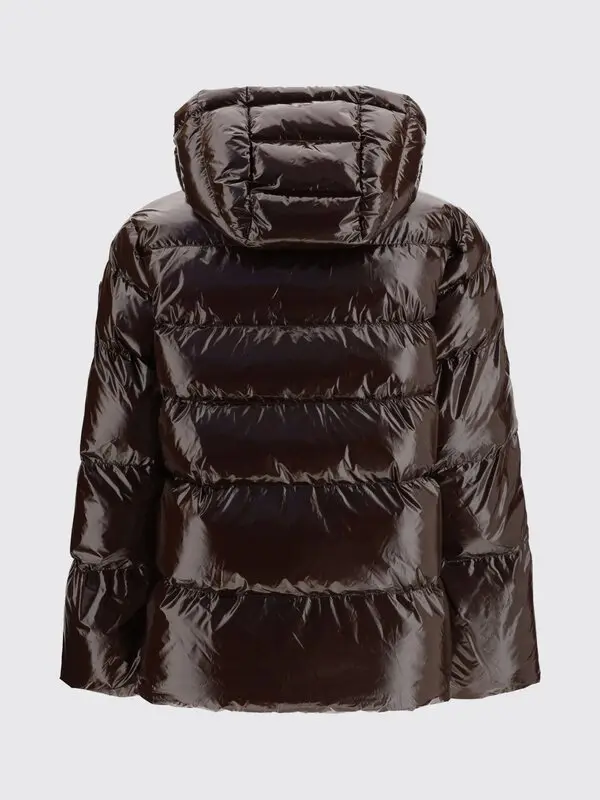 Pinko Quilted Waterproof Nylon Short Puffer Jacket With Hood And Elasticated Cuffs - Brown